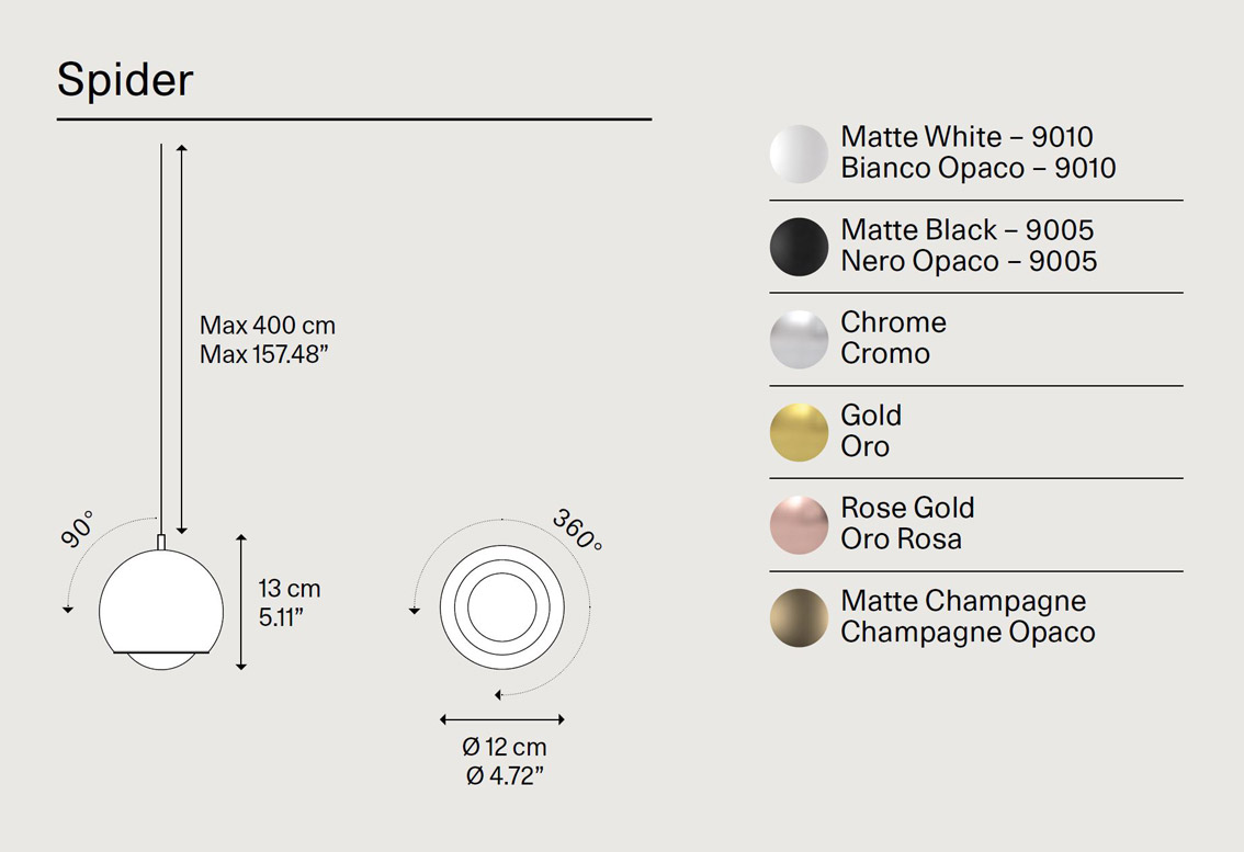 Rotatable and tillable LED suspension lamp Spider by Lodes