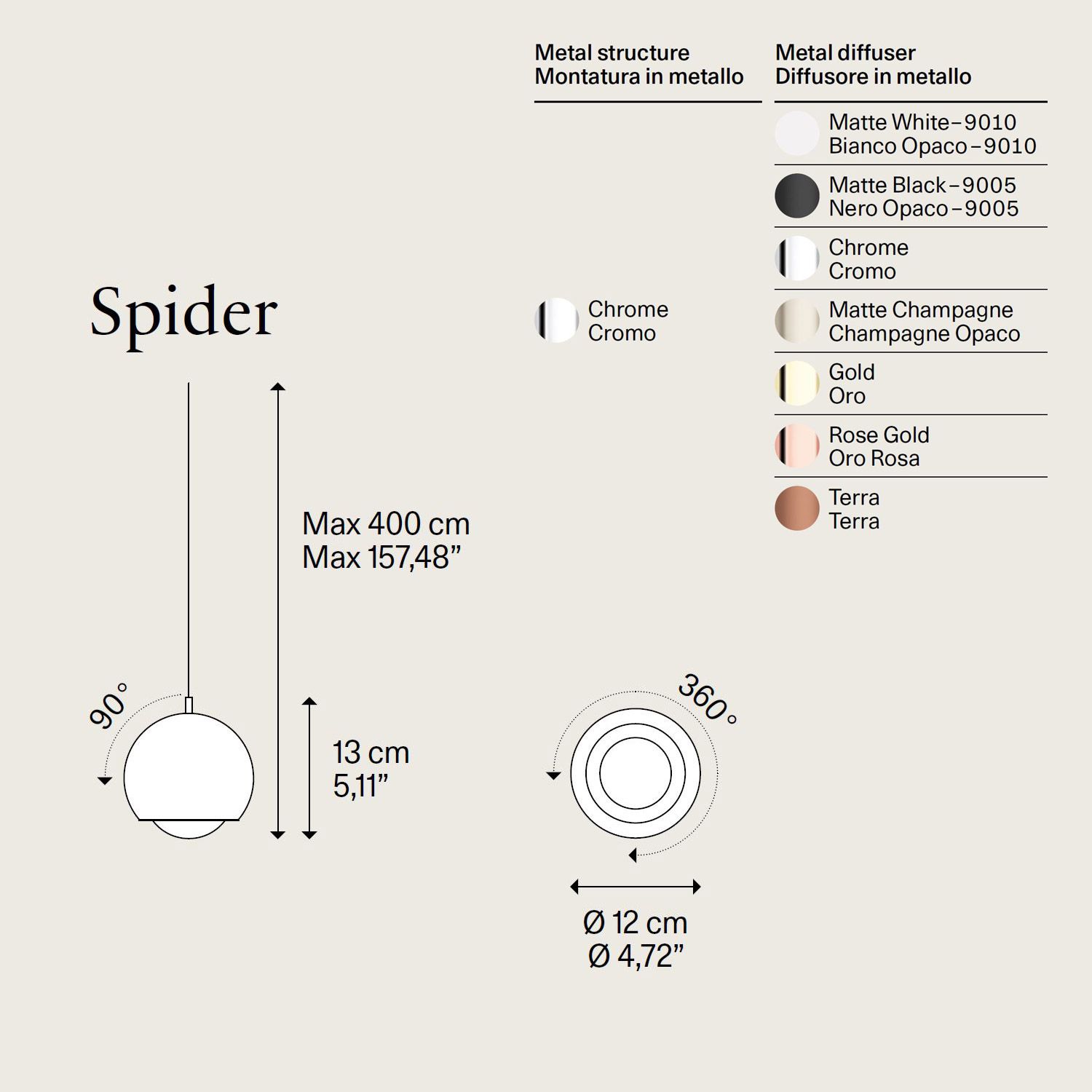 Rotatable and tillable LED suspension lamp Spider by Lodes