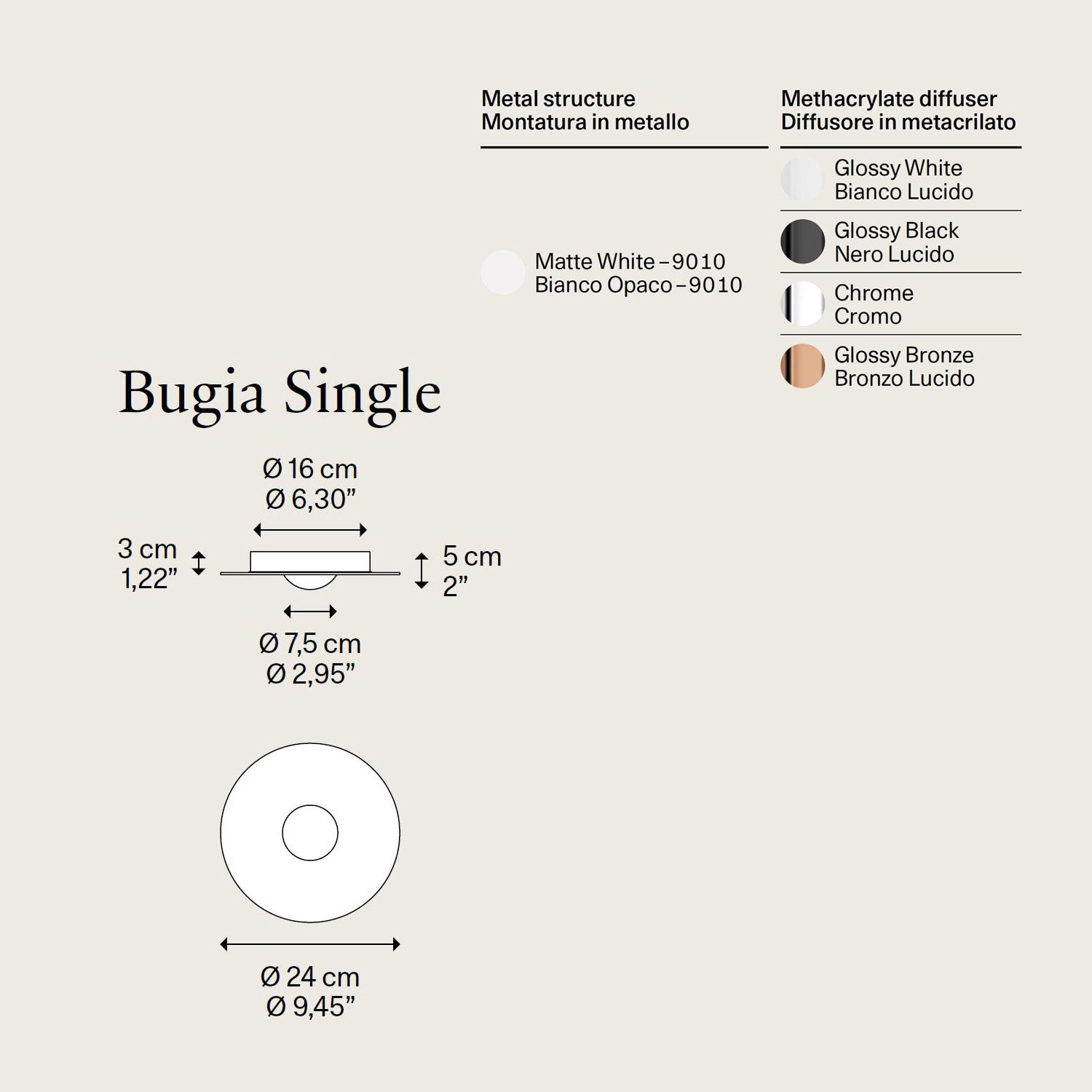 Round LED ceiling licht Bugia Single by Lodes